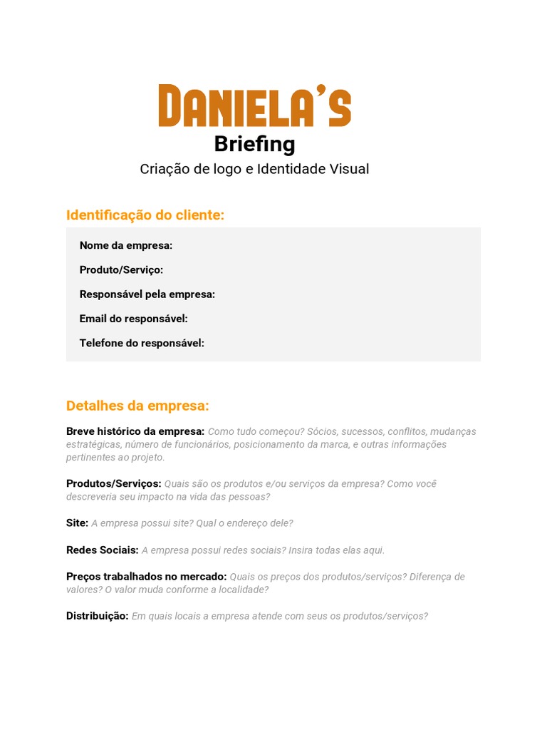 Briefing Criação de Logo e Identidade Visual | PDF | Segmentação de ...