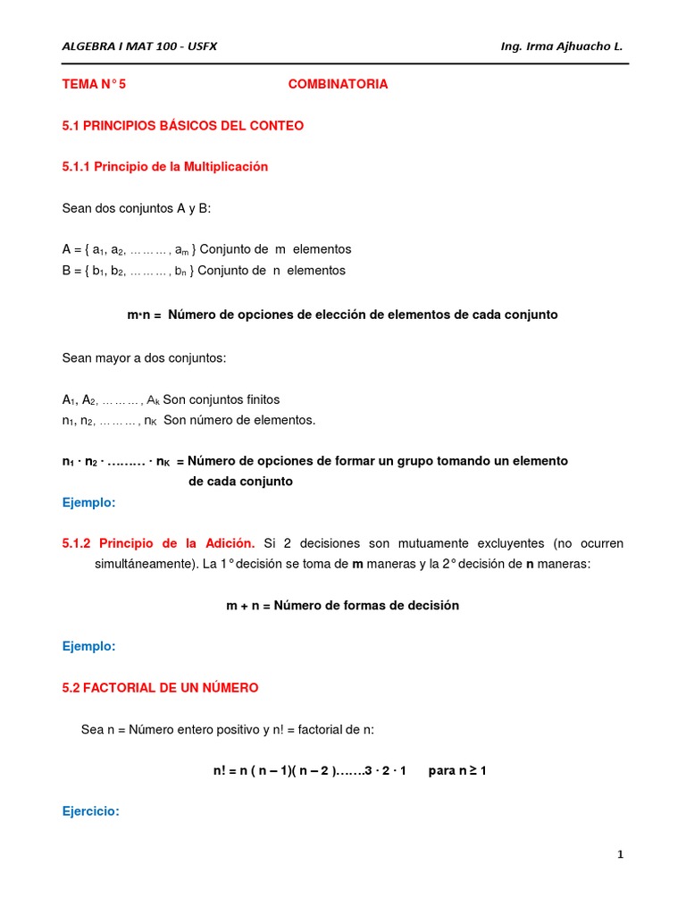 Tema 5 Combinatoria | PDF | Permutación | Combinatoria