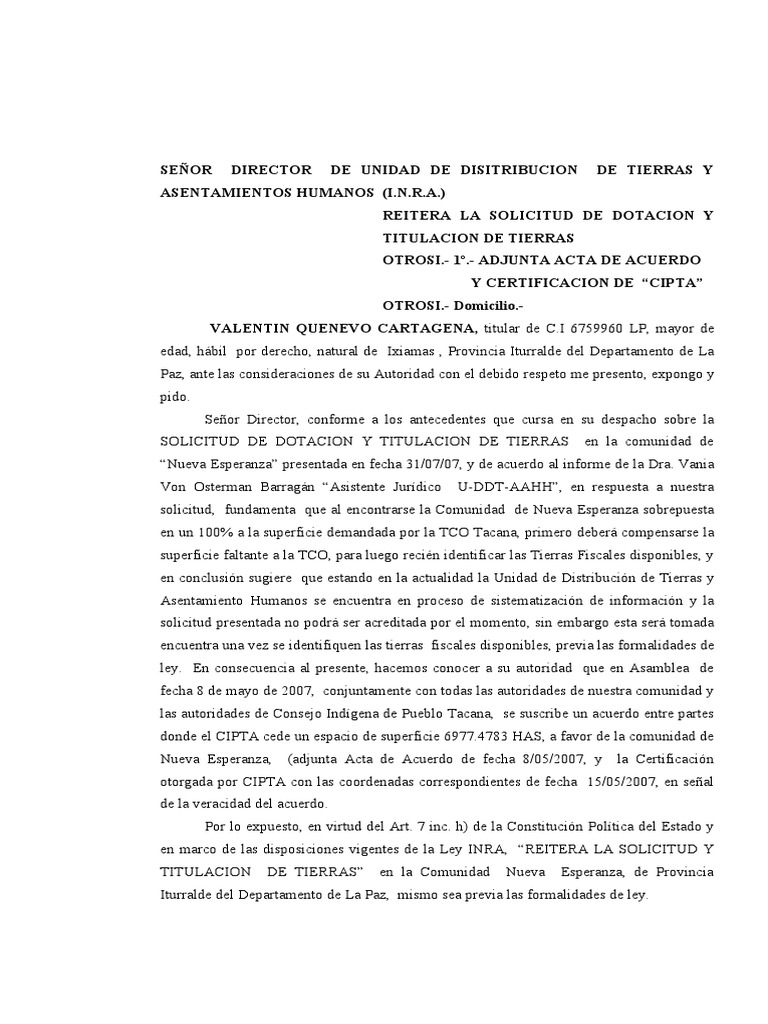 Memorial - Solicitud de Dotacion de Tierras | PDF | Asesinato | Crímenes