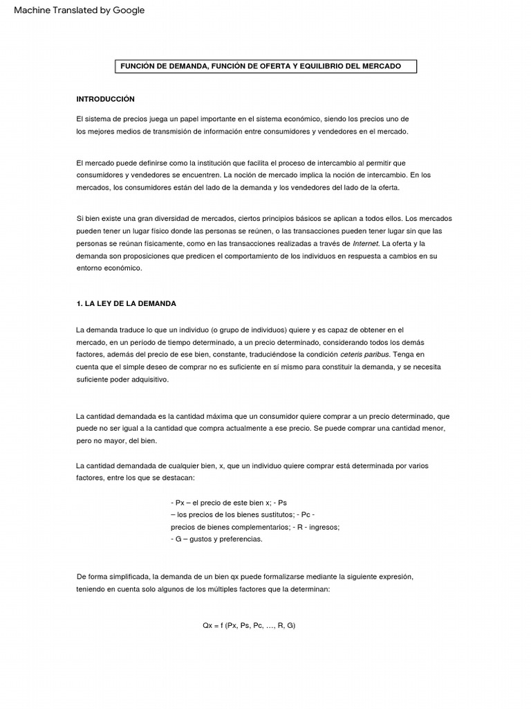 Funcion de La Demanda, Funcion de Oferta y Equilibrio Del Mercado | PDF ...