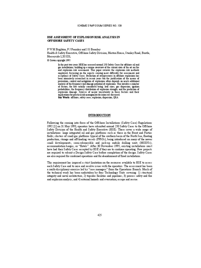 HSE Assessment of Explosion Risk Analysis in Offshore Safety Cases ...