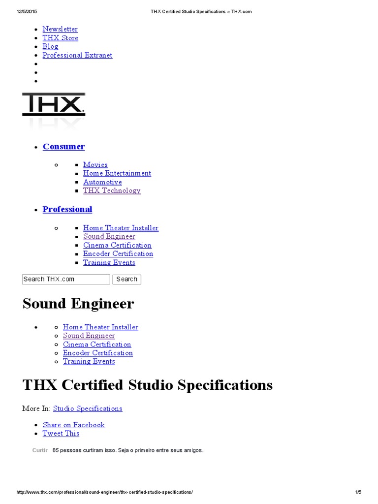 THX Certified Studio Specifications | PDF | Loudspeaker | Sound Technology