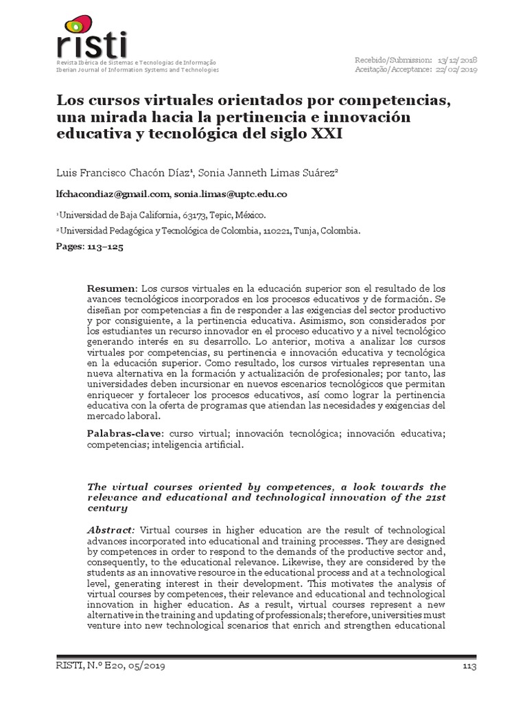 Los Cursos Virtuales Orientados Por Competencias, Una Mirada Hacia La Pertinencia e Innovación ...