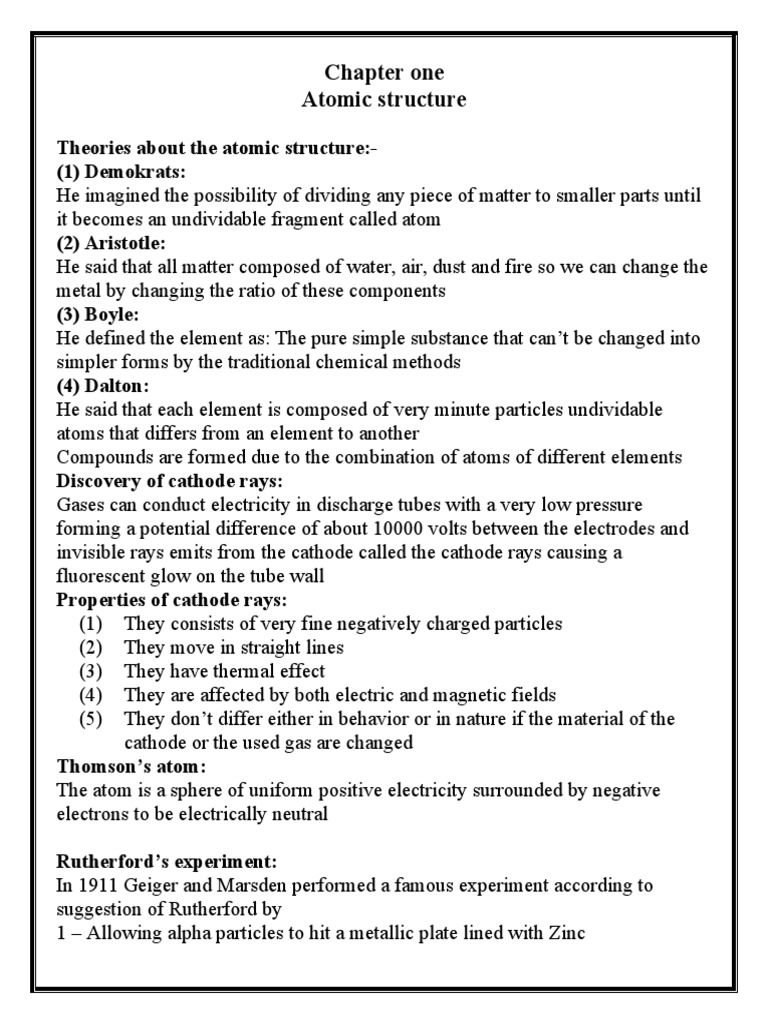 Chapter One Atomic Sturcture | PDF | Atoms | Electron