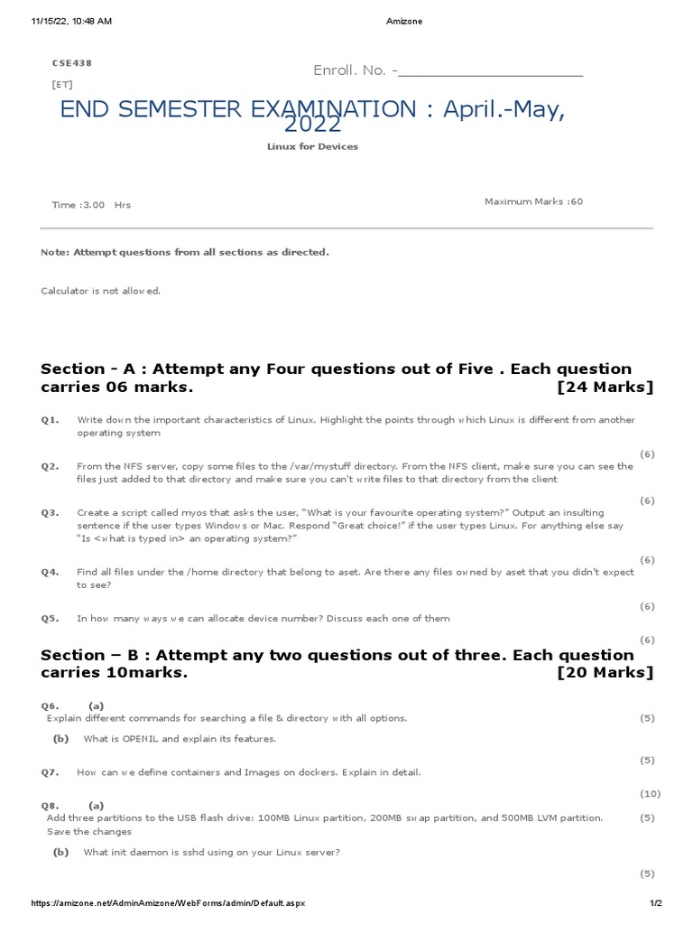 End Term Question Paper Linux For Devices 2022-11 SAP | PDF | Operating System | Computer File