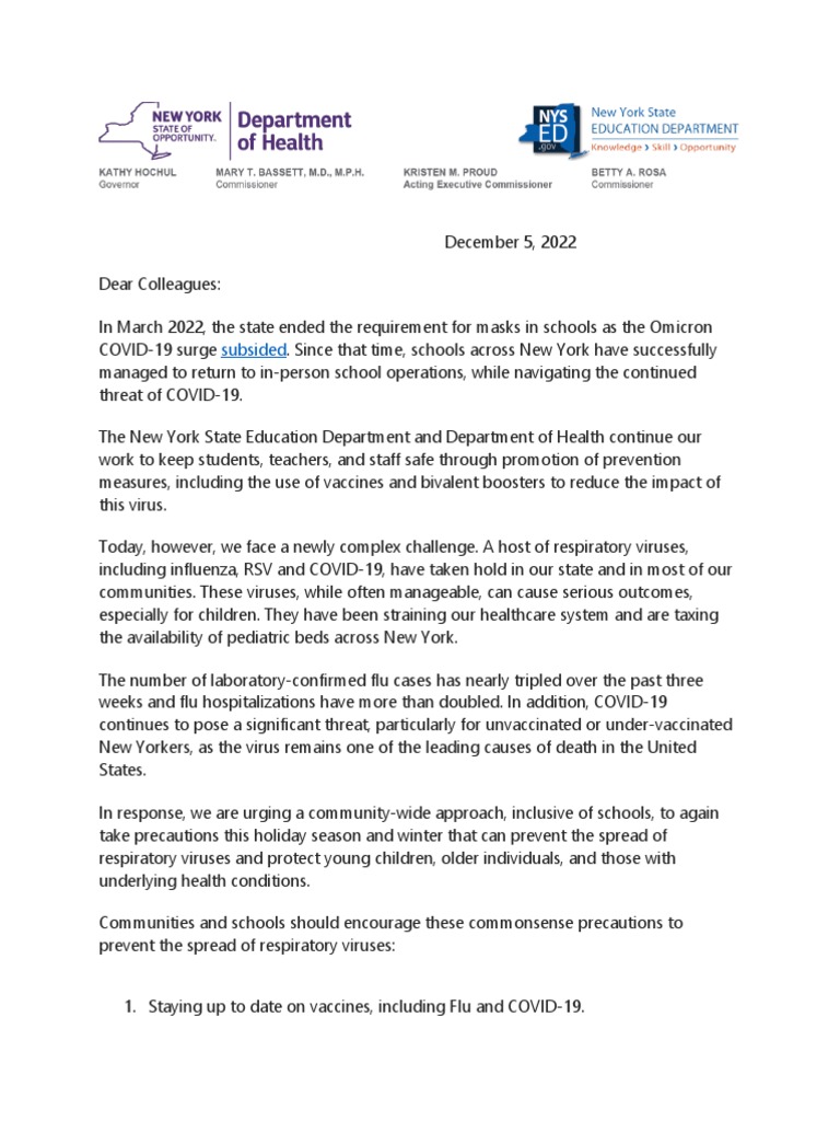 Nysed Nysdoh Joint Letter Precautions Winter 2022 23 | Download Free ...