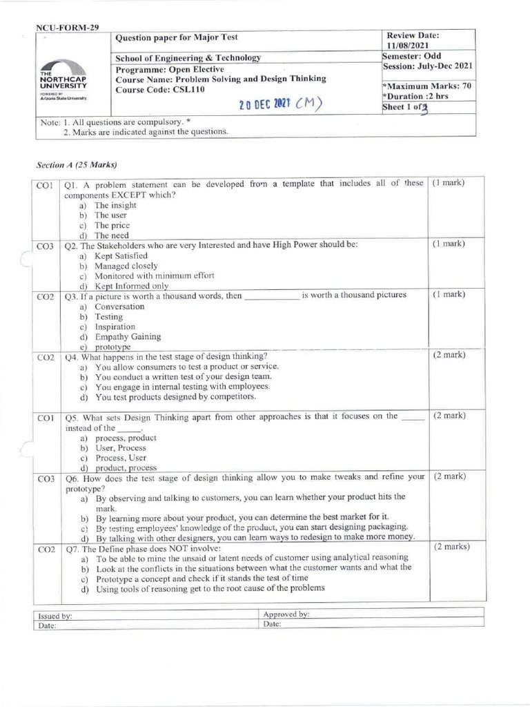 Cse Major Test Dec 2021 | PDF