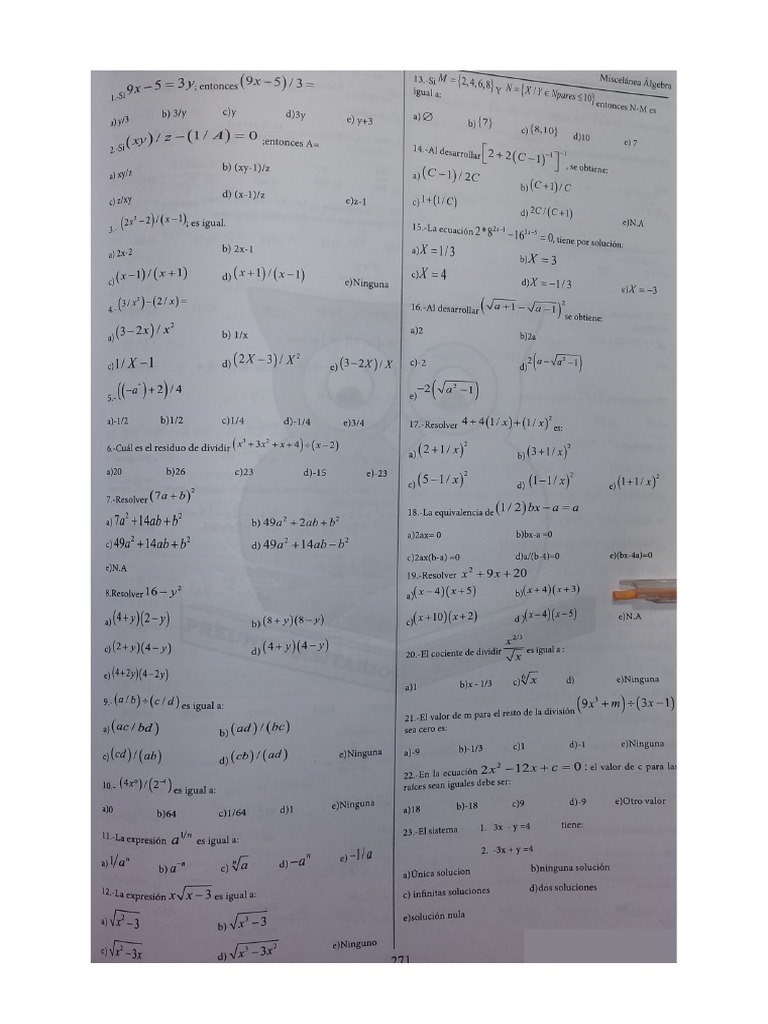 Ejercicios Algebra. | PDF