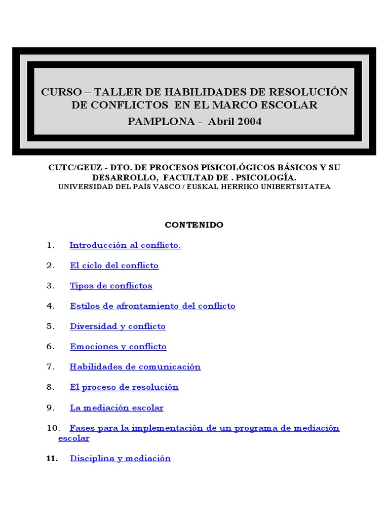 Taller para Resolucion Alternativa de Conflictos | Descargar gratis PDF | Conflicto (proceso ...