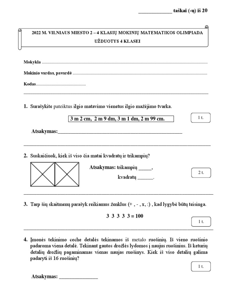 4 Klasės Užduotys Lietuvių Kalba | PDF