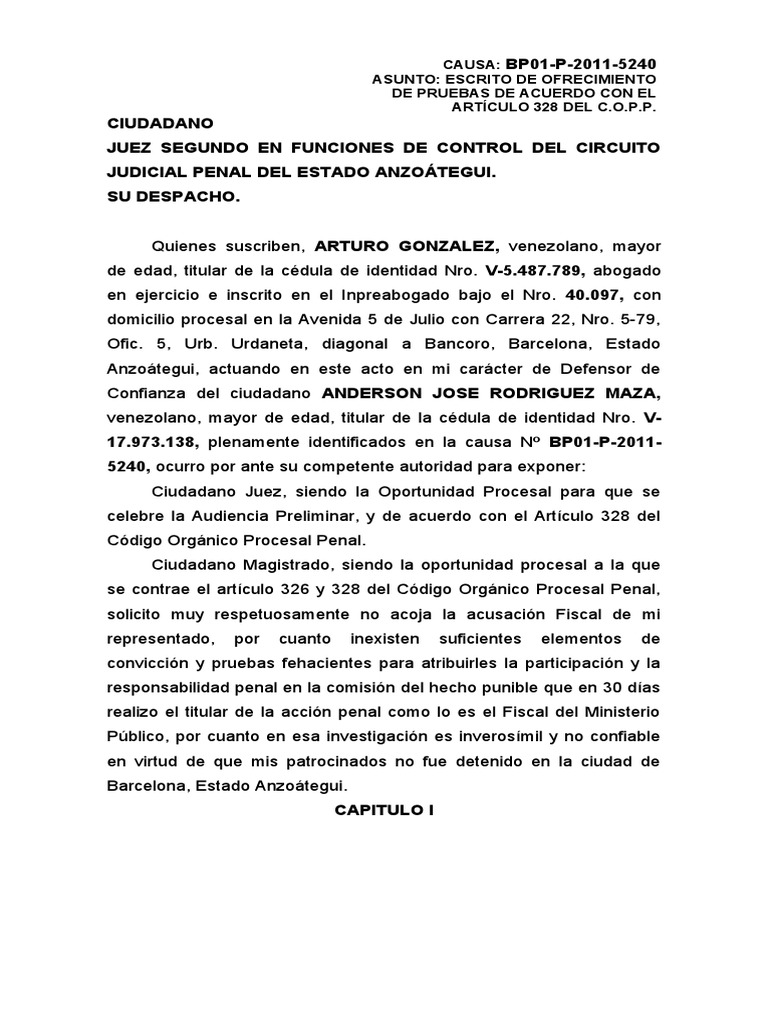 Escrito de Ofrecimiento de Pruebas | PDF | Ley Pública | Gobierno Escrito de Ofrecimiento de Pruebas | PDF | Ley Pública | Gobierno