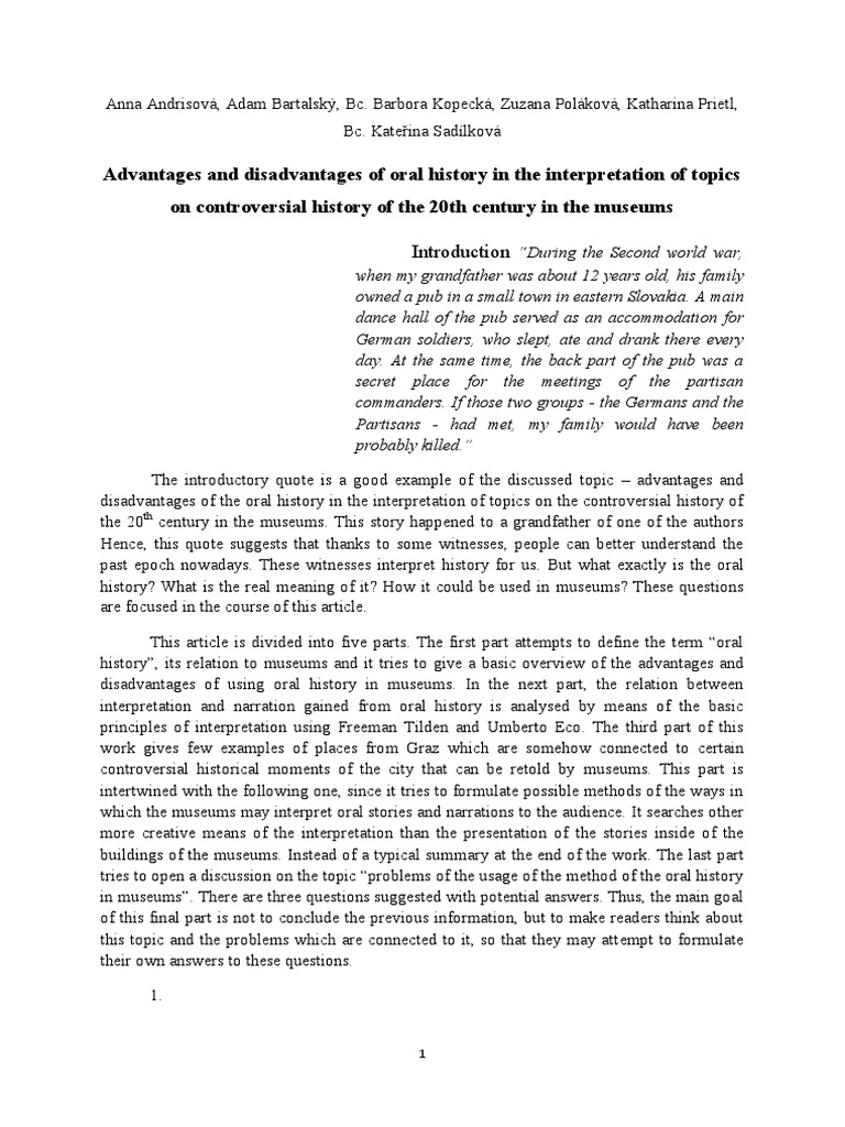 Advantages and Disadvantages of Oral History | PDF