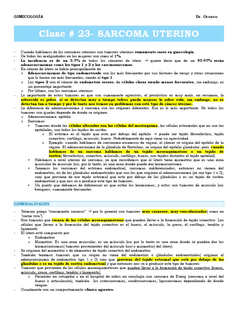 23.Sarcoma Uterino | PDF | Cáncer | Sarcoma