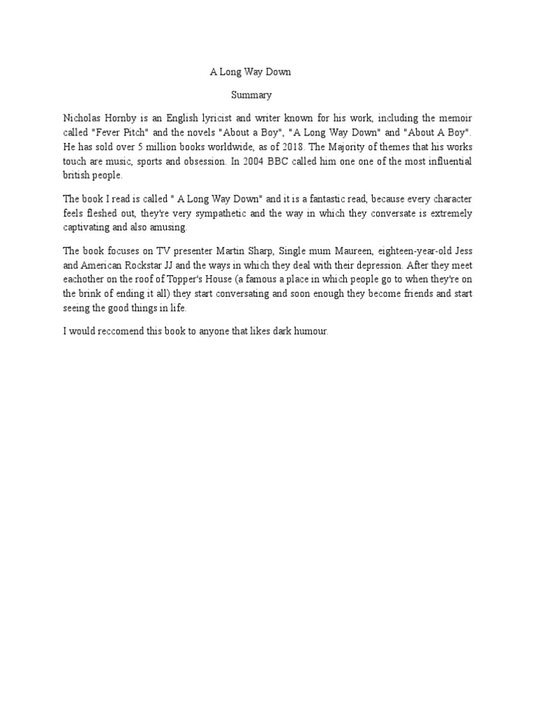 A Long Way Down Summary (English) | PDF