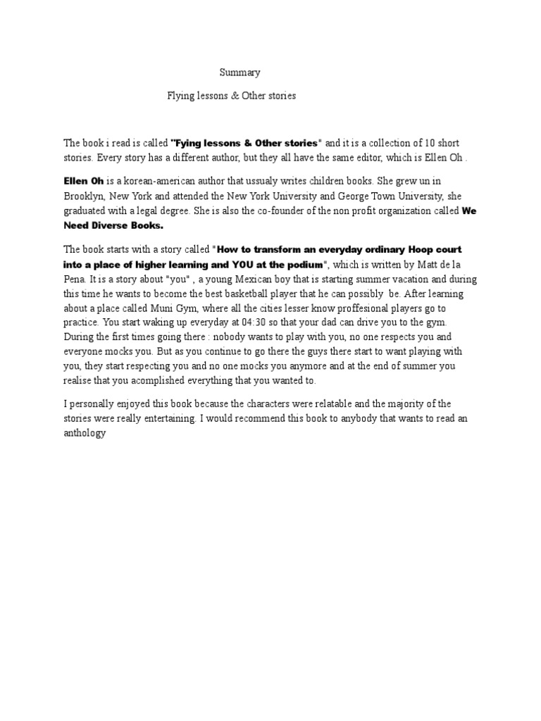 Flying Lessons & Other Stories SUMMARY | PDF