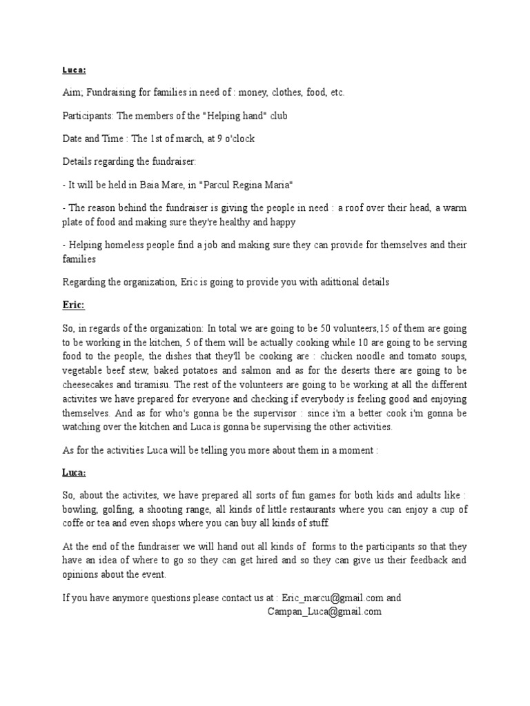 English Proiect Fundraiser For Homeless People | PDF