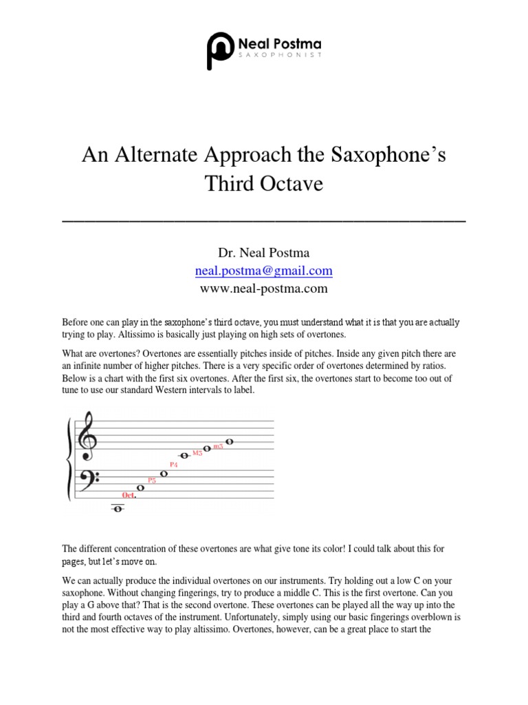 An Alternate Approach The Saxophone's Third Octave | PDF | Saxophone ...
