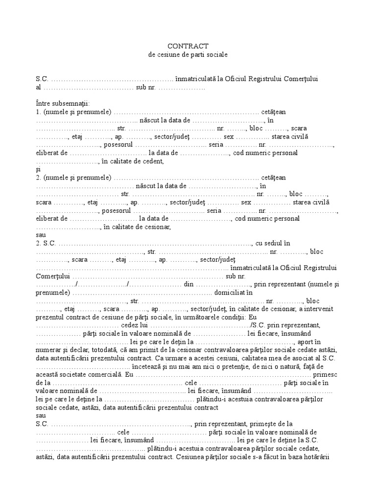 Contract de Cesiune Parti Sociale | PDF