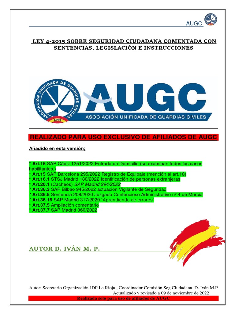 Ley 4 2015 Sobre Seguridad Ciudadana Comentada Augc Ue 1 Descargar