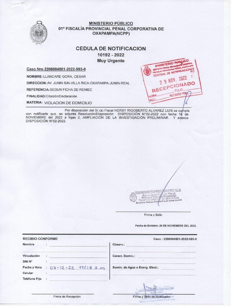 Cedula de Notificacion | PDF