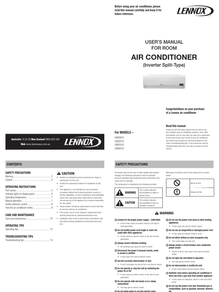 Lennox AC Inverter Users Manual 16pp - Jan 2012 | PDF | Air ...