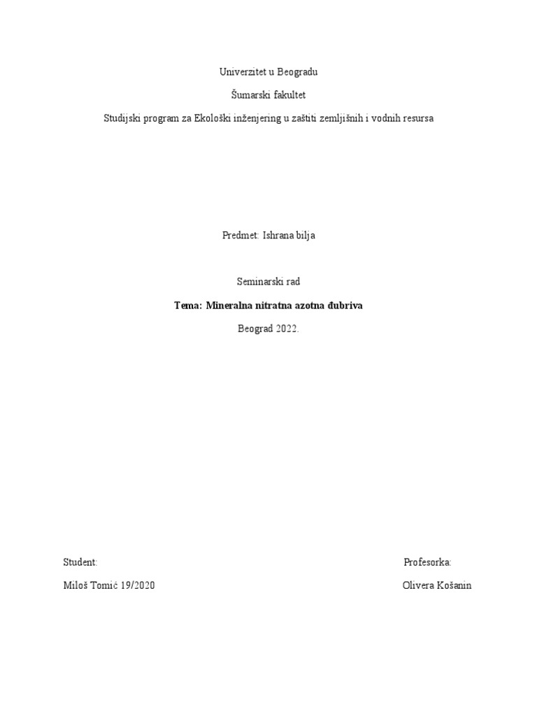 Mineralna Nitratna Azotna Đubriva | PDF