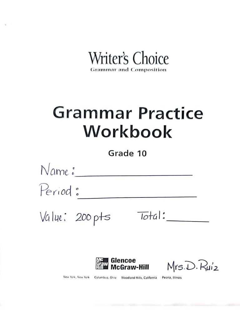 Grammar Practice Workbook Grade 10 Official Anwer | PDF