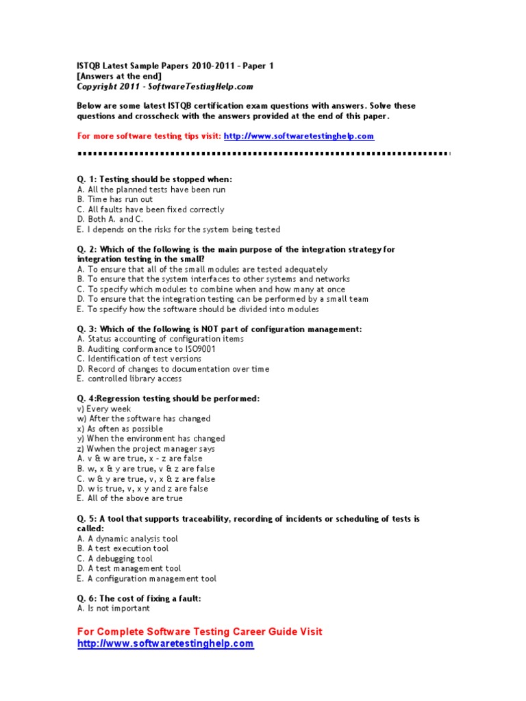 ISTQB Latest Sample Paper 1 | PDF | Software Testing | Evaluation Methods