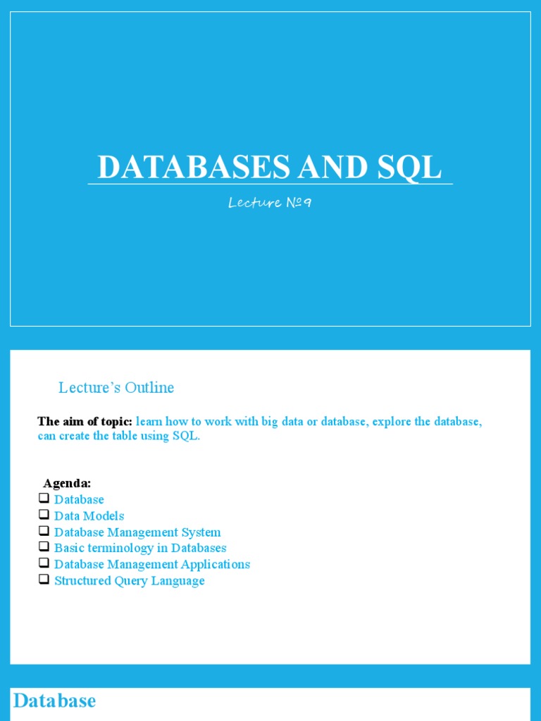 Lecture 9 | Download Free PDF | Databases | Sql