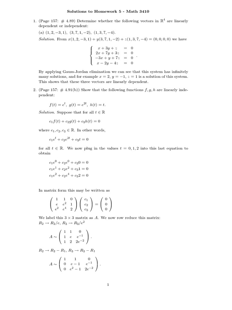 HW 5 Solsla 2 | PDF | Basis (Linear Algebra) | Linear Subspace