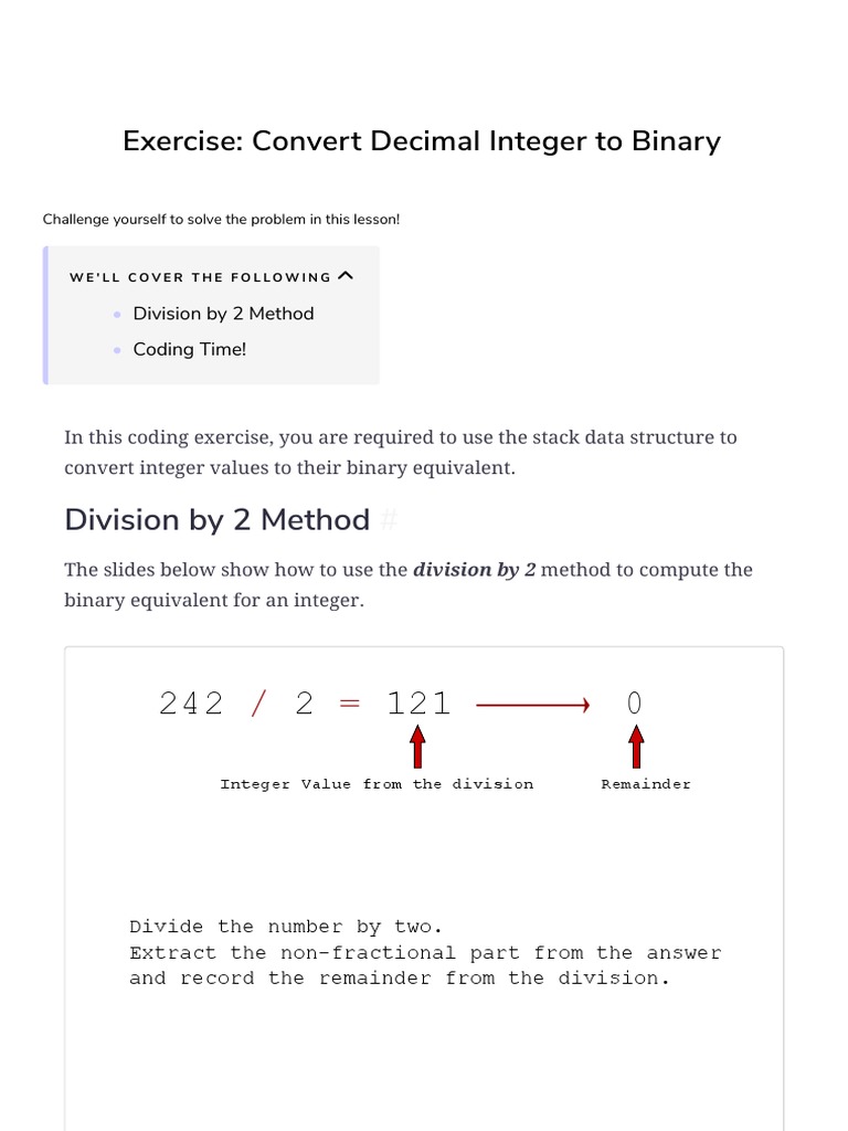 5 Exercise Convert Decimal Integer To Binary Pdf Theoretical Computer Science Computer