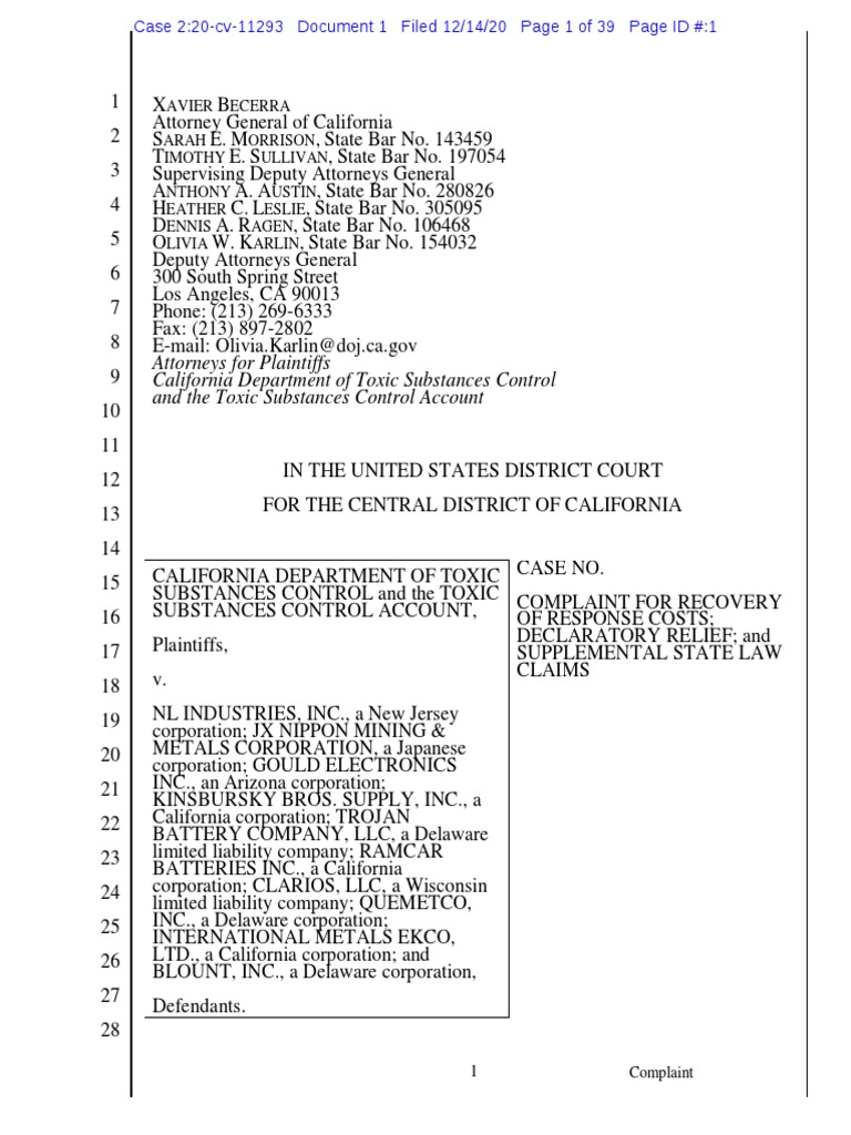 DTSC Cost Recovery Complaint - A | PDF | Resource Conservation And ...