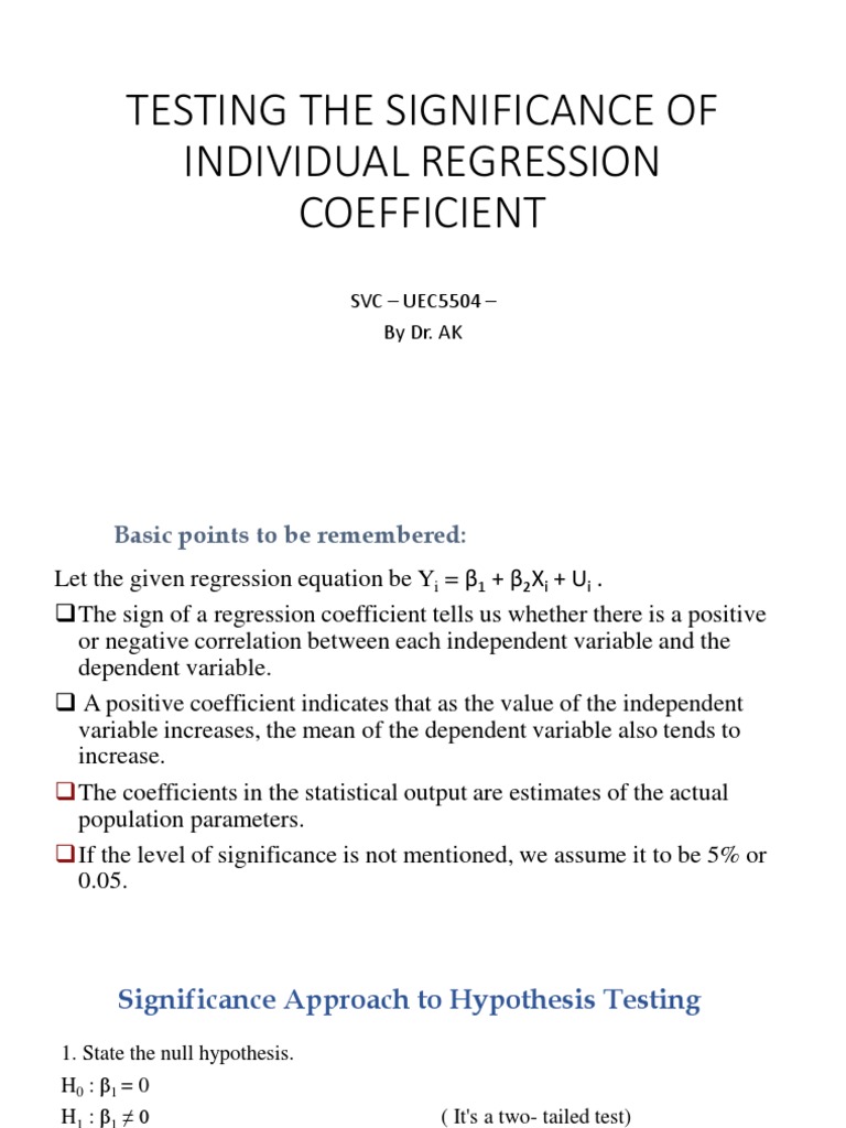 Significance Testing of Regression Coefficients | PDF