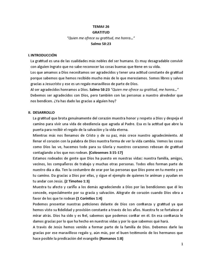 Tema# 26 Gratitud | PDF | Dios | Jesús