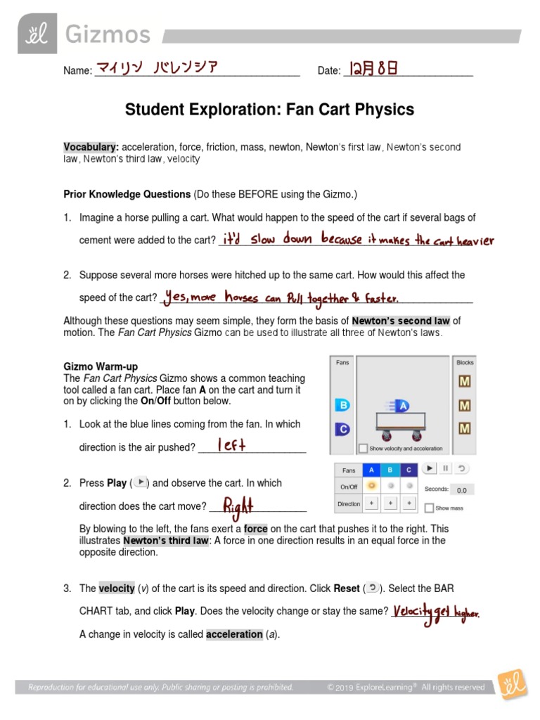 FanCartPhysics Gizmo | PDF | Force | Newton's Laws Of Motion