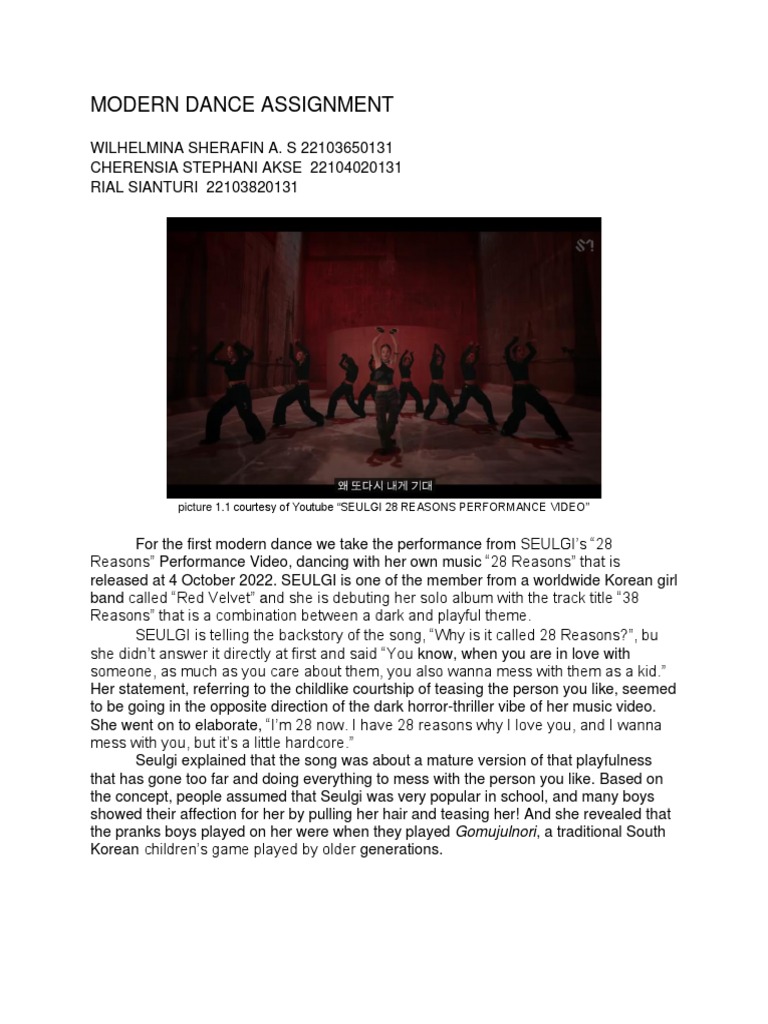 Modern Dance Assignment | PDF | Dances | Performing Arts