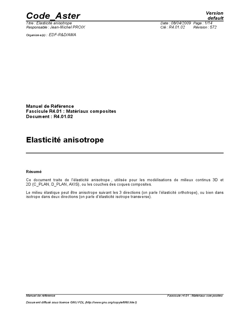 111-Code Aster - Tenseur de Souplesse | PDF | Élasticité (Physique ...