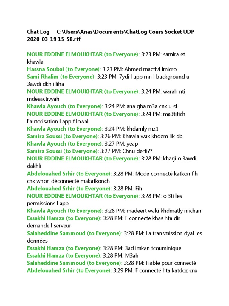 ChatLog Cours Socket UDP | PDF | Computing | Network Socket