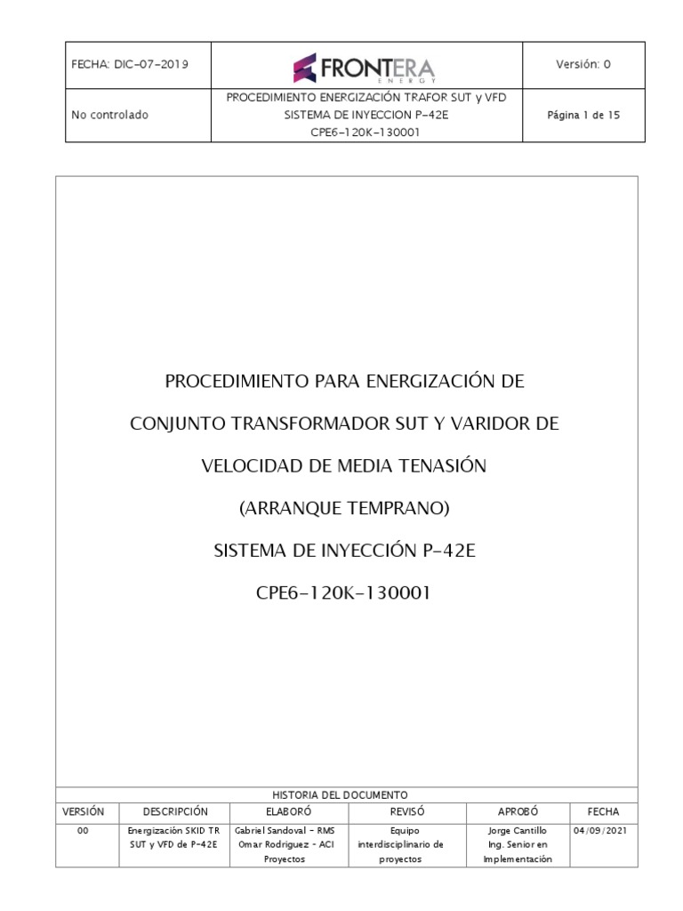 Procedimiento Energizaciã N Skid VFD de Bomba de InyecciÃ N P-042E ...