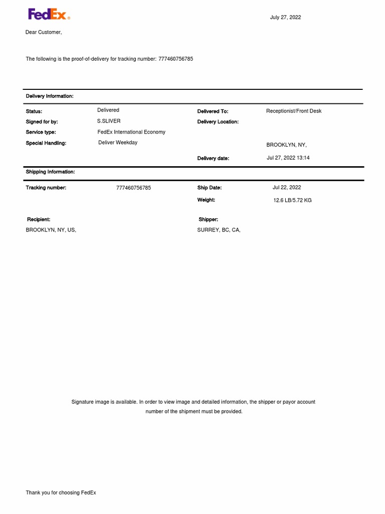 FedEx Delivery Confirmation | PDF