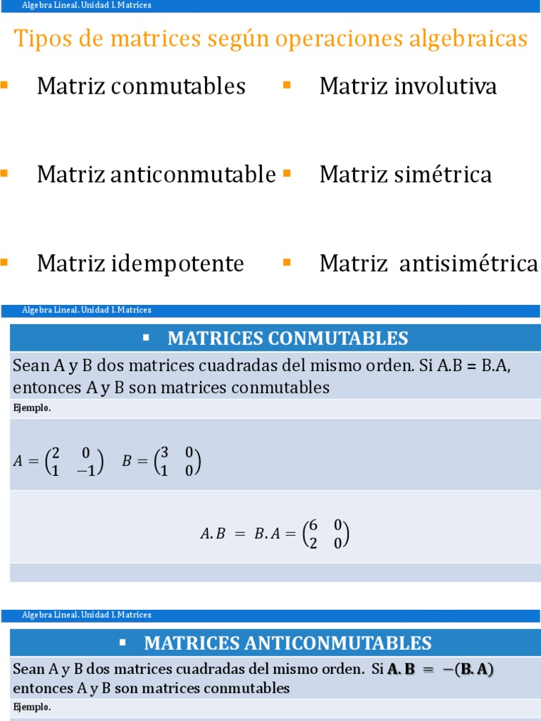 Tipos de Matrices Segun Operaciiones Algebraicas | PDF | Matriz ...
