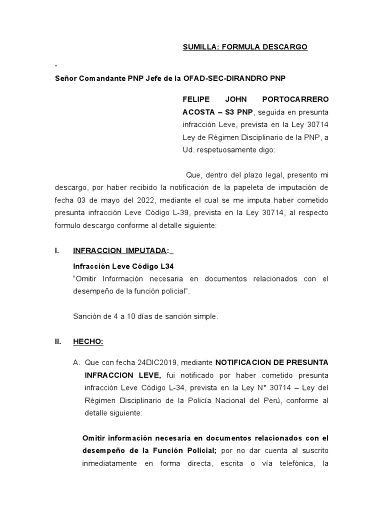 DESCARGO | PDF | Policía | Justicia