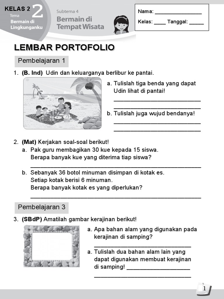 LEMBAR PORTOFOLIO BUPENA 2A Tema 2 Sub 4 | PDF | Kajian Bahasa Asing | Griya & Taman