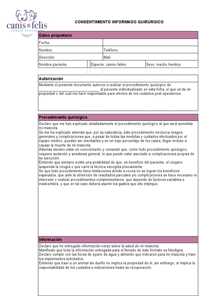 Consentimiento Informado Quirúrgico | PDF | Cirugía | Consentimiento ...