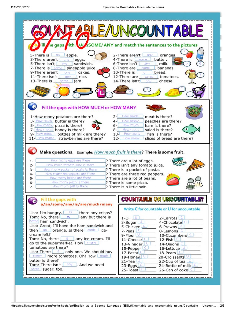 Countable vs. Uncountable Nouns Exercise | PDF | Linguistic Typology | Morphology