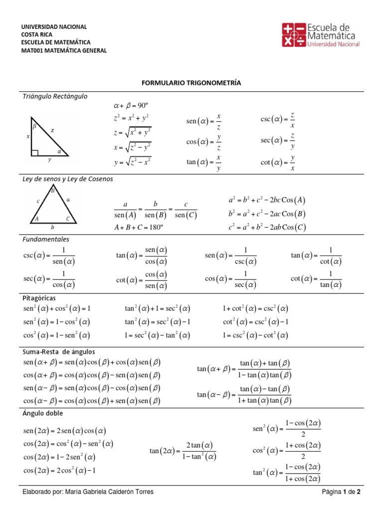 Formulario Trigonometría | PDF | Trigonometría | Funciones trigonométricas