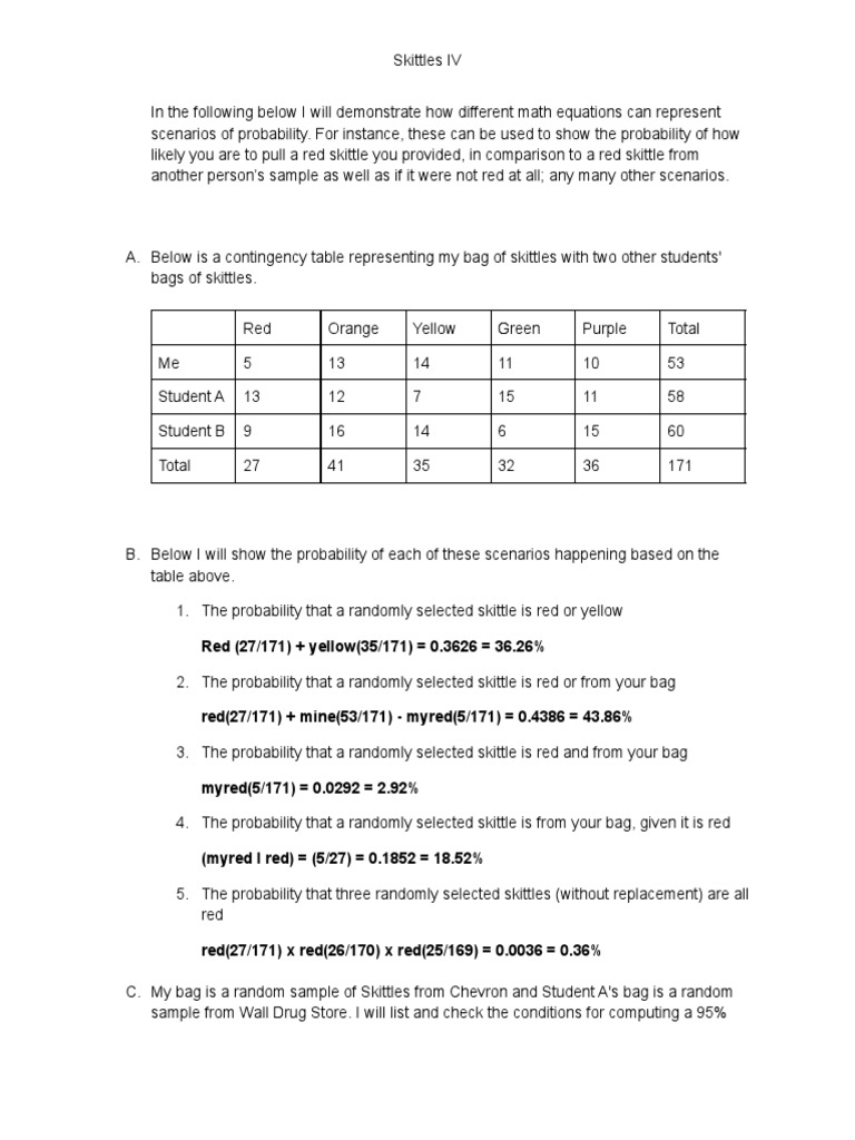 skittles iv 1 | PDF | P Value | Sampling (Statistics)