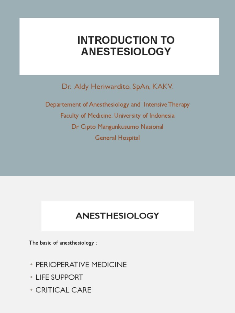 1 - Introduction To Anestesiology | PDF | Anesthesia | Surgery