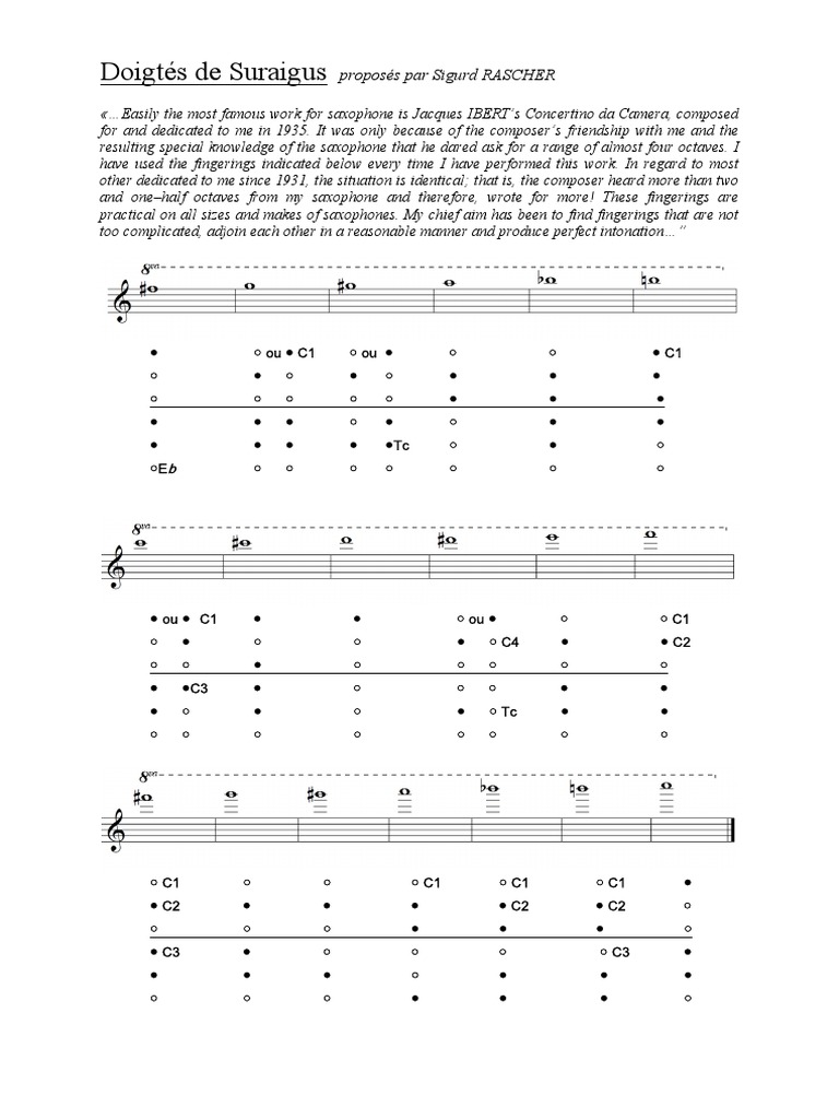 Sigurd Rascher's Saxophone Fingerings for Extended Range and Perfect Intonation | PDF | Music ...