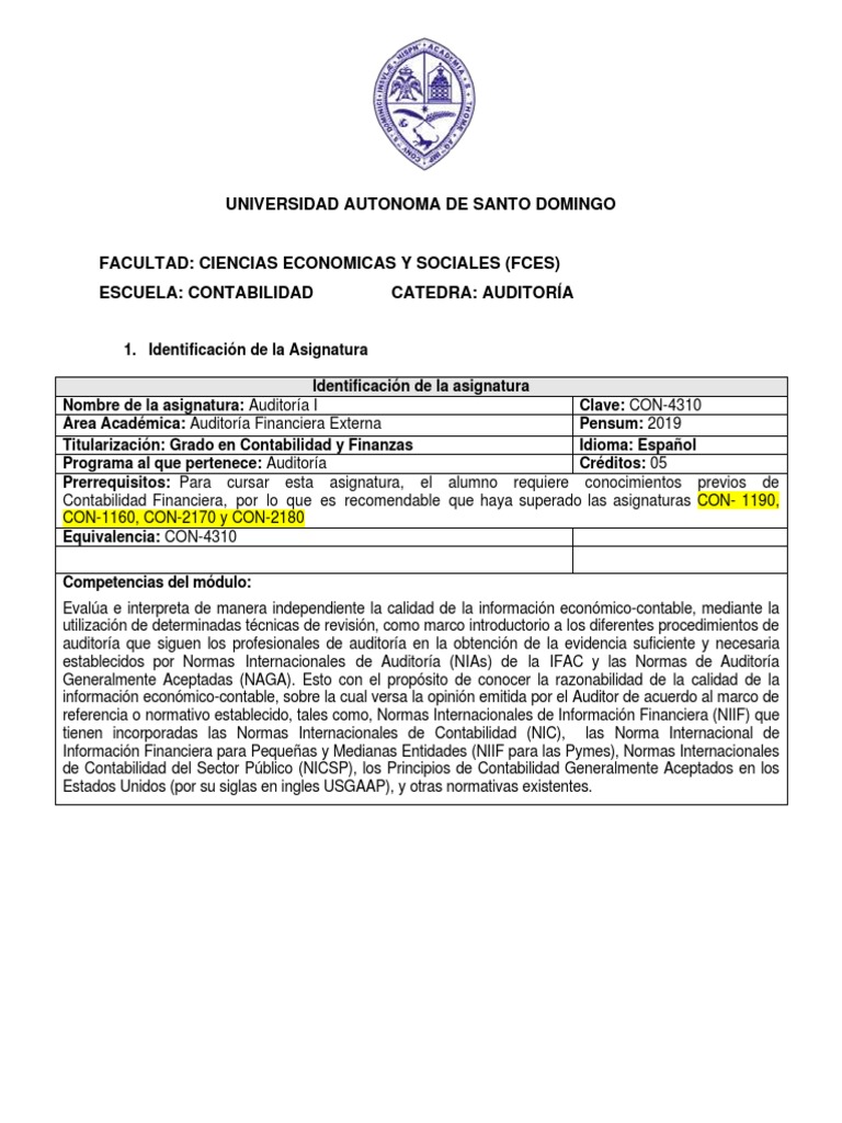 Auditoria I 30 Mayo 2019 | PDF | Auditoría | normas internacionales de INFORMACION FINANCIERA